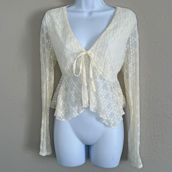 love, Fire | Tops | Y2k Womens Large Cream Sheer Lace Babydoll Top ...
